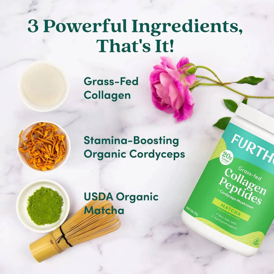 Buy Further Food Matcha Bovine Collagen Peptides with Cordyceps Mushroom